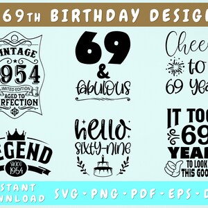 69th Birthday SVG Bundle, 6 Designs, 69th Birthday Shirt SVG, Cheers to ...