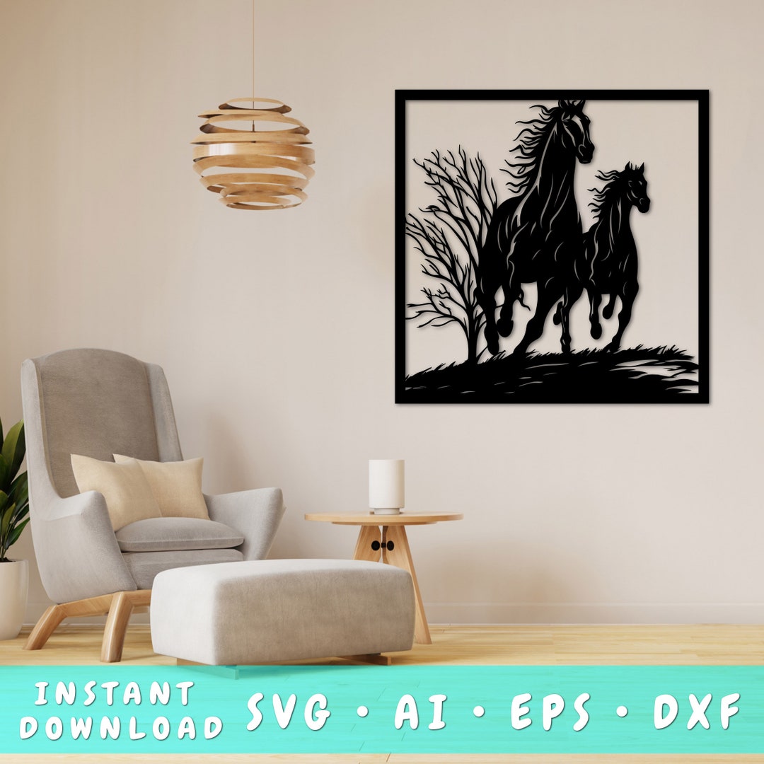 Horses Laser SVG Cut File, Horses Wall Art SVG, DXF, Eps, Horse Vector ...