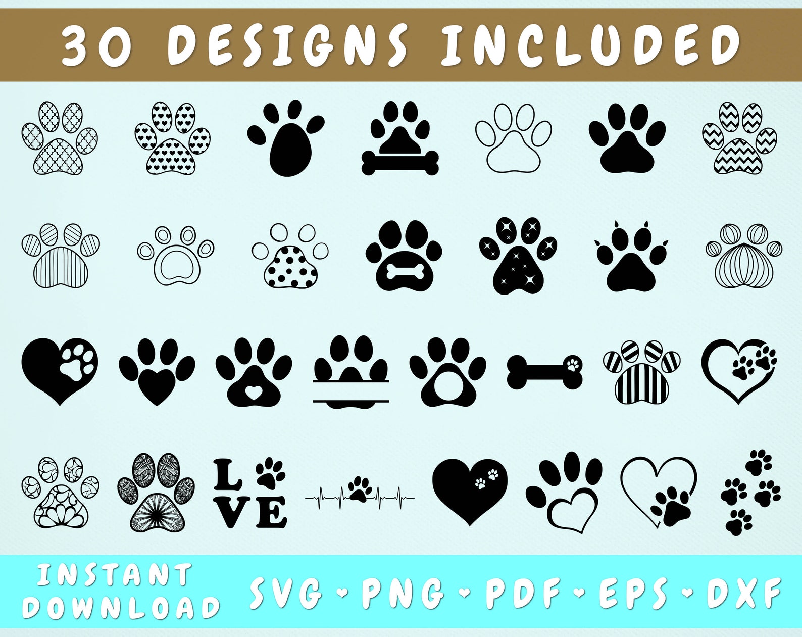 30 Dog Paw SVG Bundle, Dog Paw Print, Dog Paw Heart SVG, Dog Paw ...