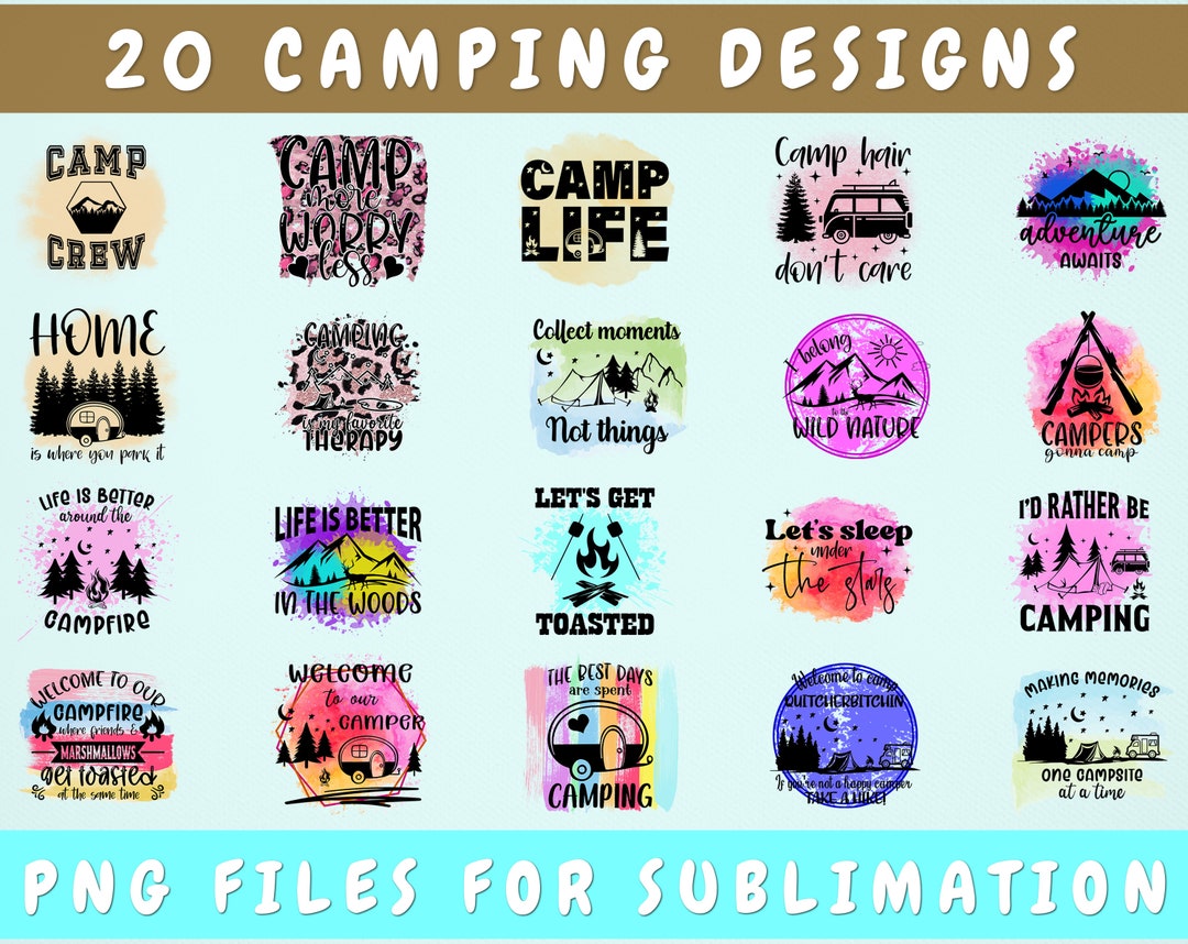 Camping Sublimation Designs Bundle, 20 Designs, Camping PNG Files for ...