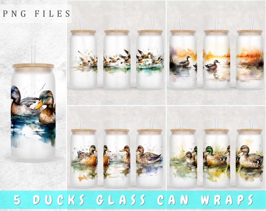 Ducks Libbey Glass Can Wraps Bundle, 5 Designs, 16oz Glass Can PNG ...