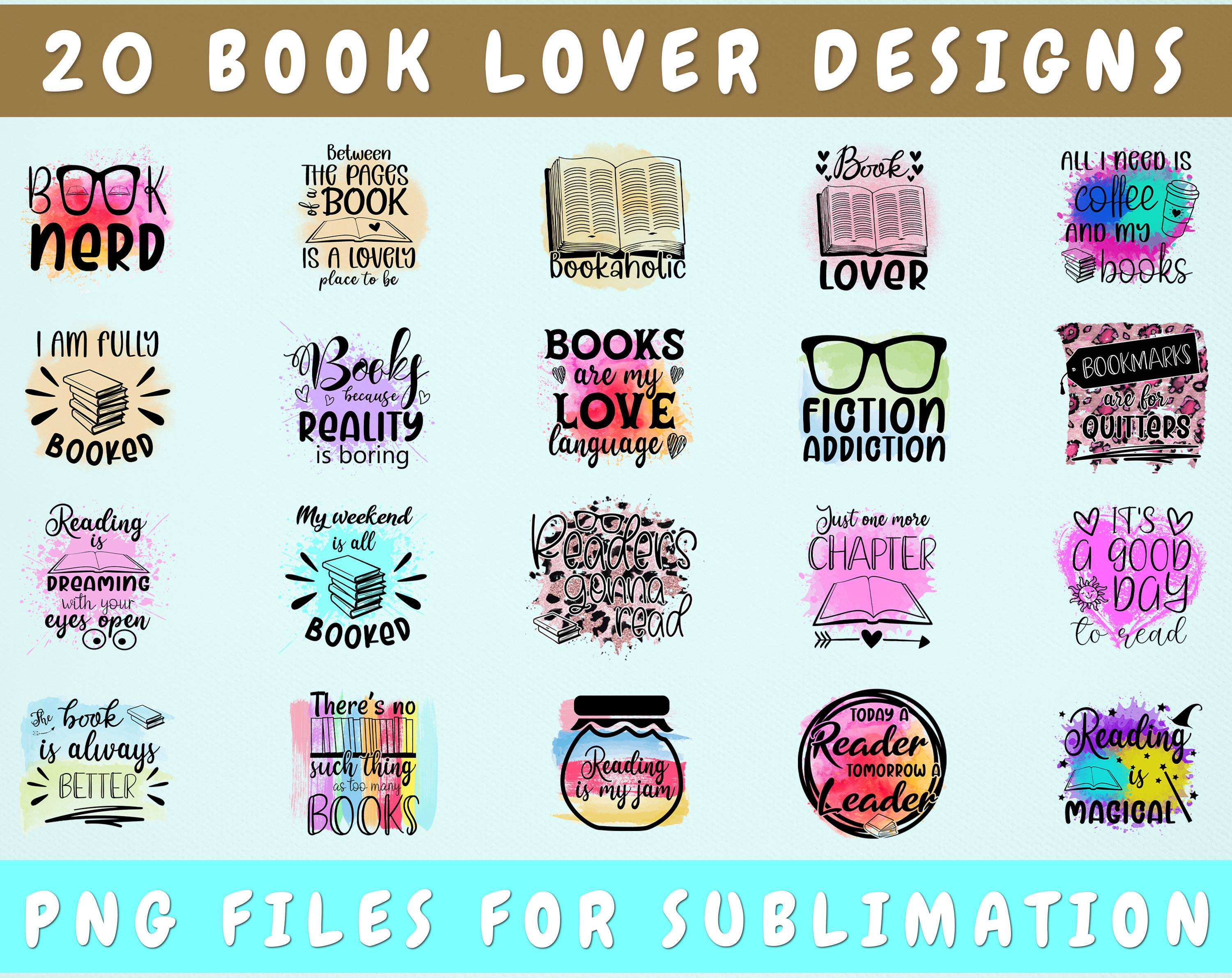 Book Lover Sublimation Designs Bundle 20 Designs Reading Png - Etsy