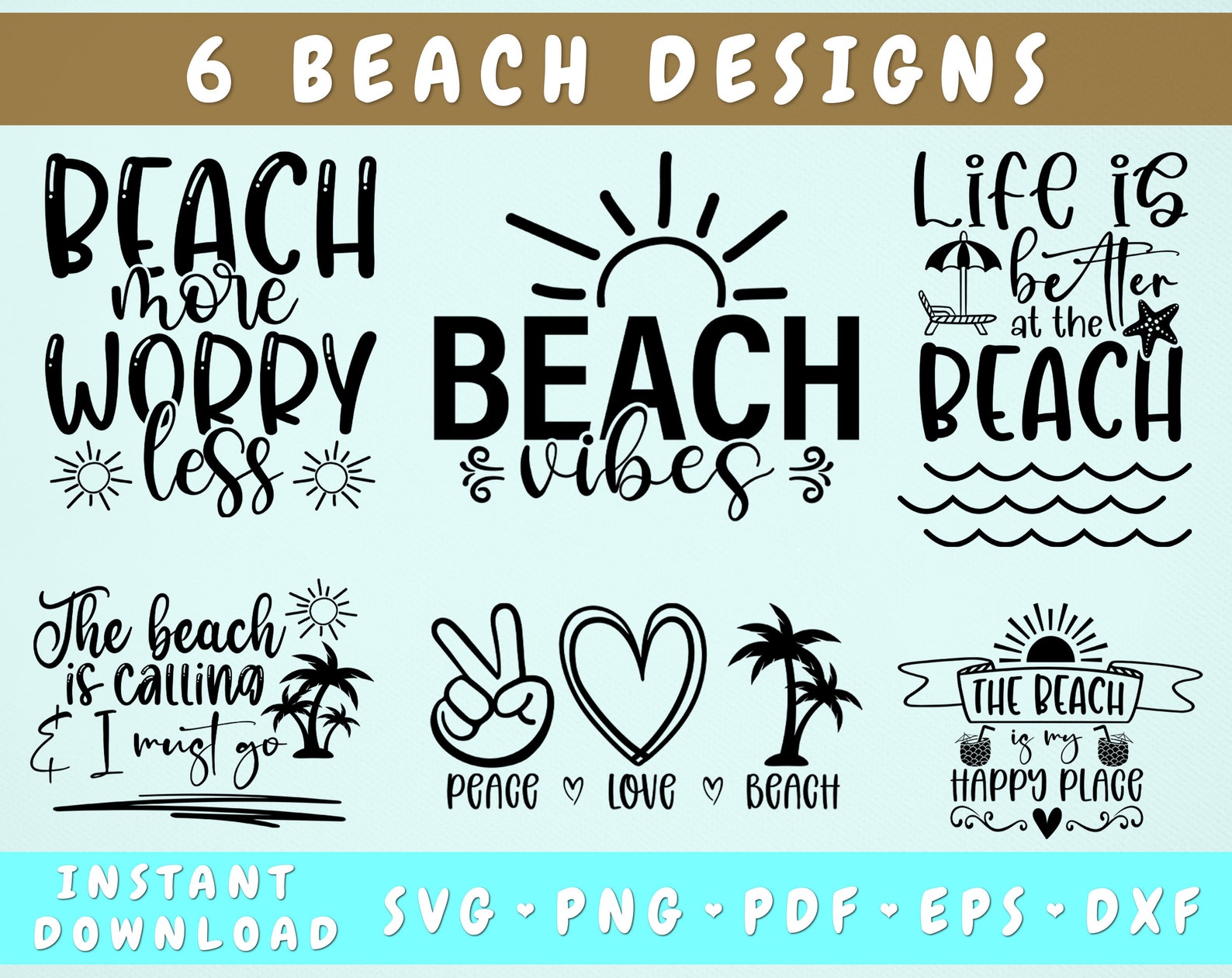 Beach Quotes SVG Bundle 6 Designs Beach More Worry Less SVG - Etsy
