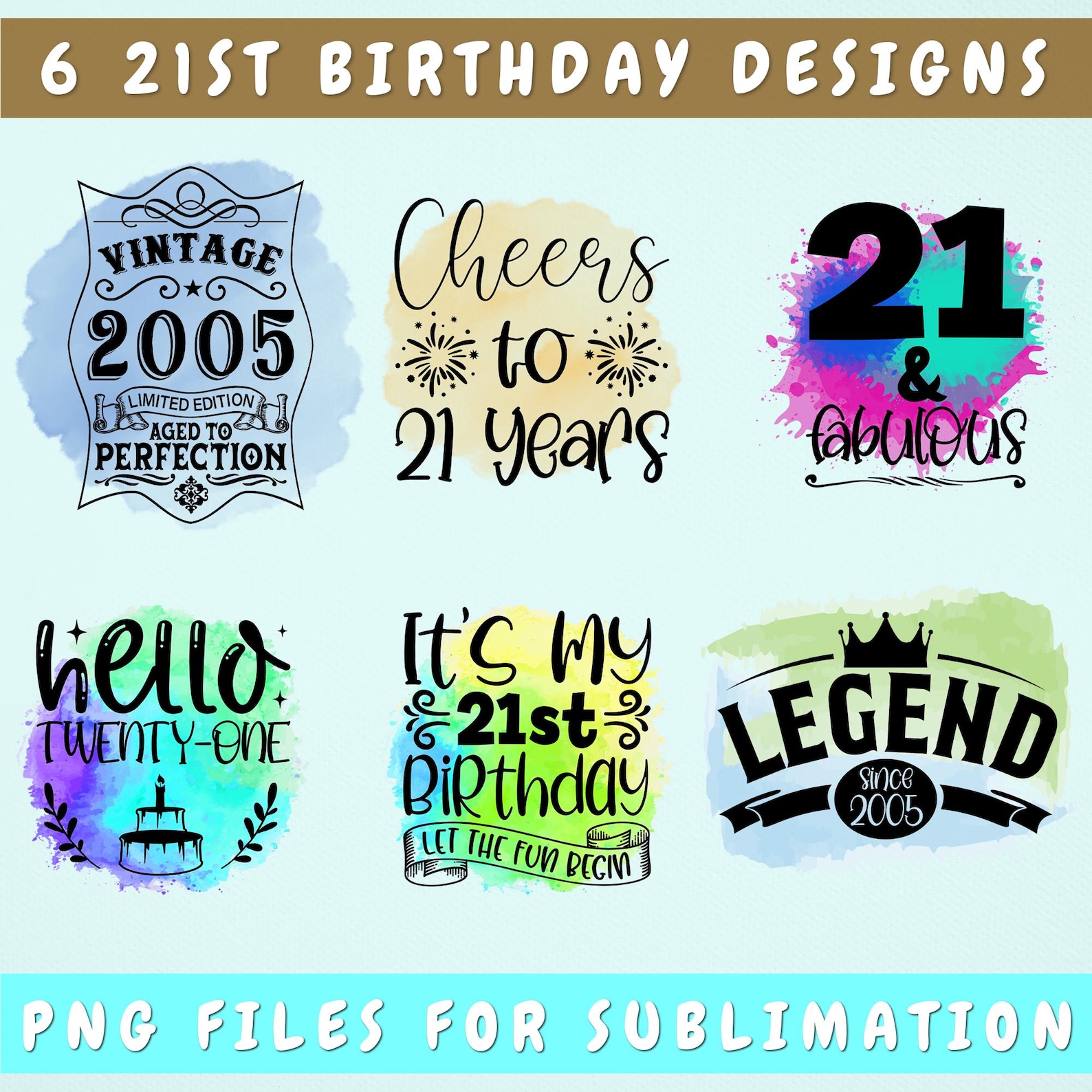 21st Birthday Sublimation Designs Bundle, 6 21st Birthday PNG Files, 21 ...