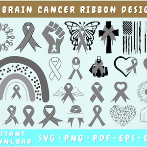 Brain Cancer Ribbon SVG Bundle 25 Designs Brain Cancer - Etsy