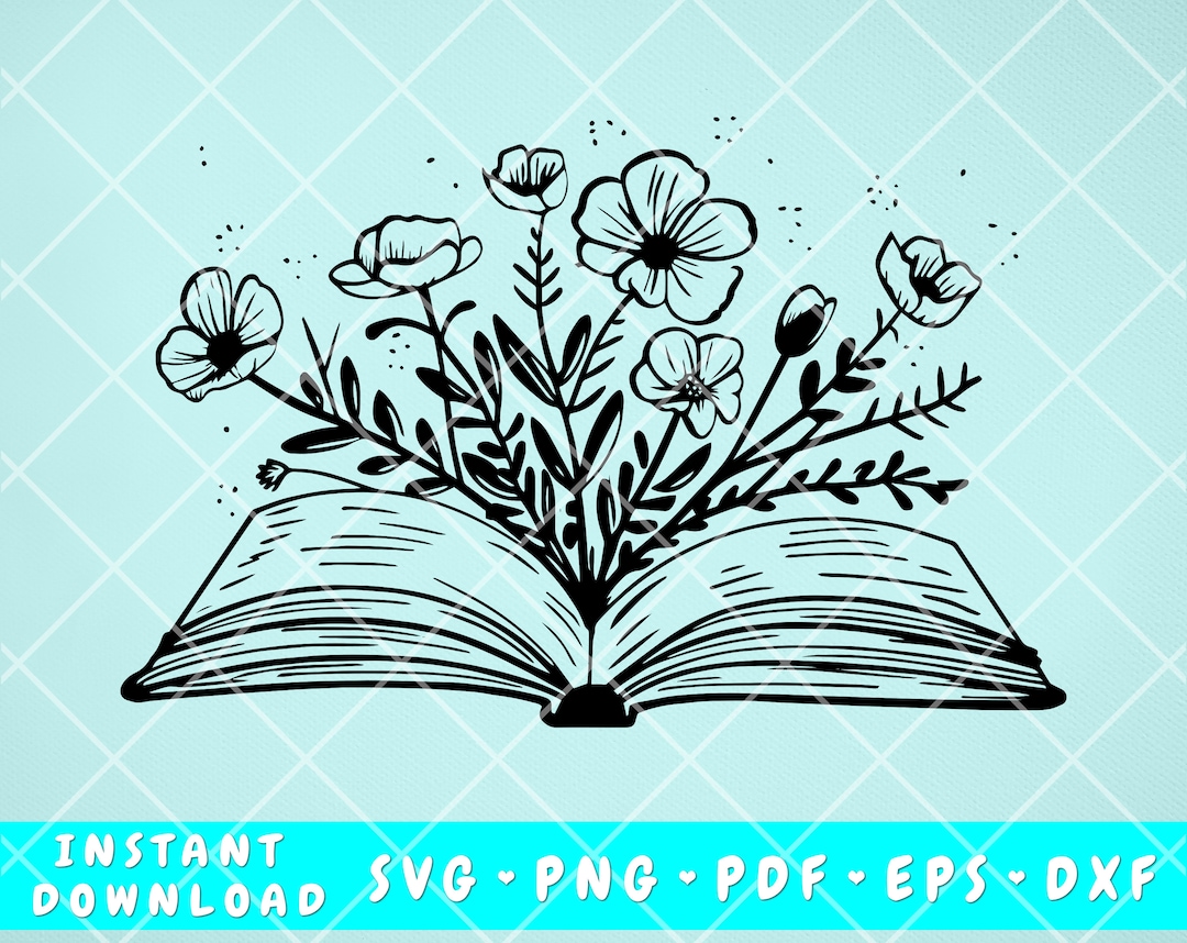 Floral Book SVG, Book Lover SVG, Reading Svg, Png, Bookworm SVG, Book ...