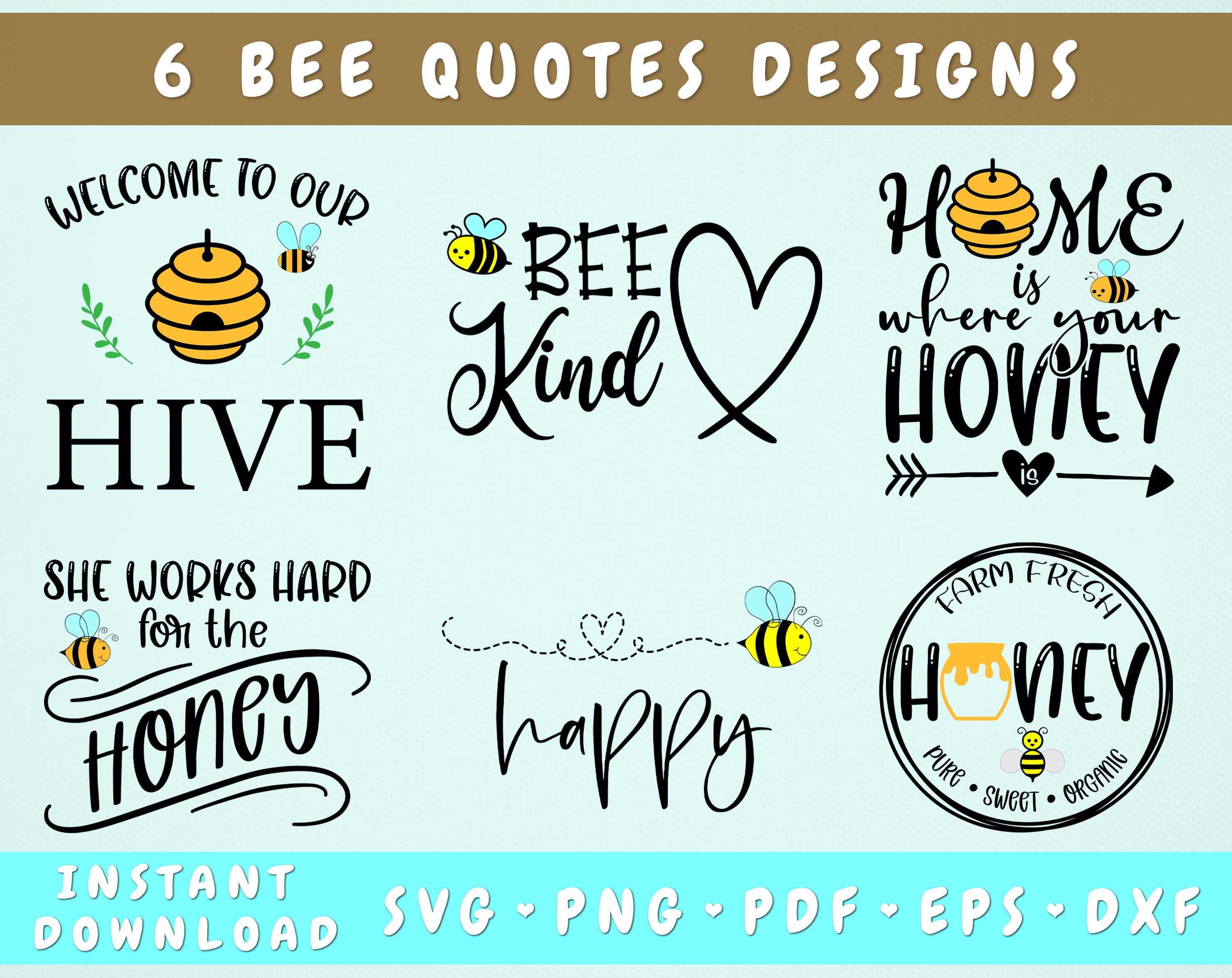 Bee Quotes SVG Bundle 6 Designs Farm Fresh Honey SVG - Etsy