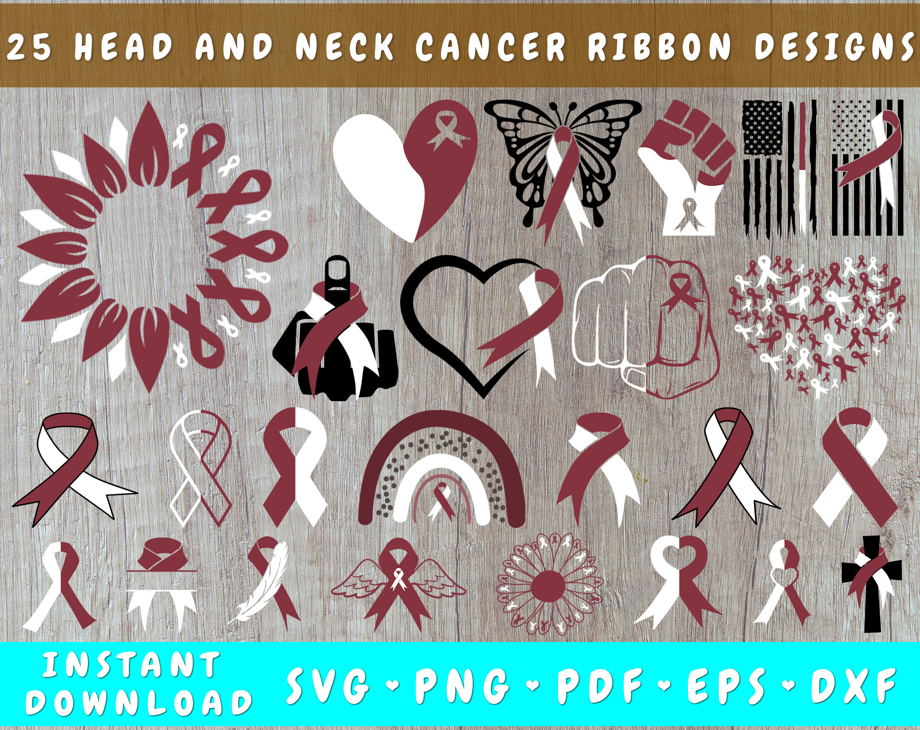 Head and Neck Cancer Ribbon SVG Bundle, 25 Designs, Head and Neck ...