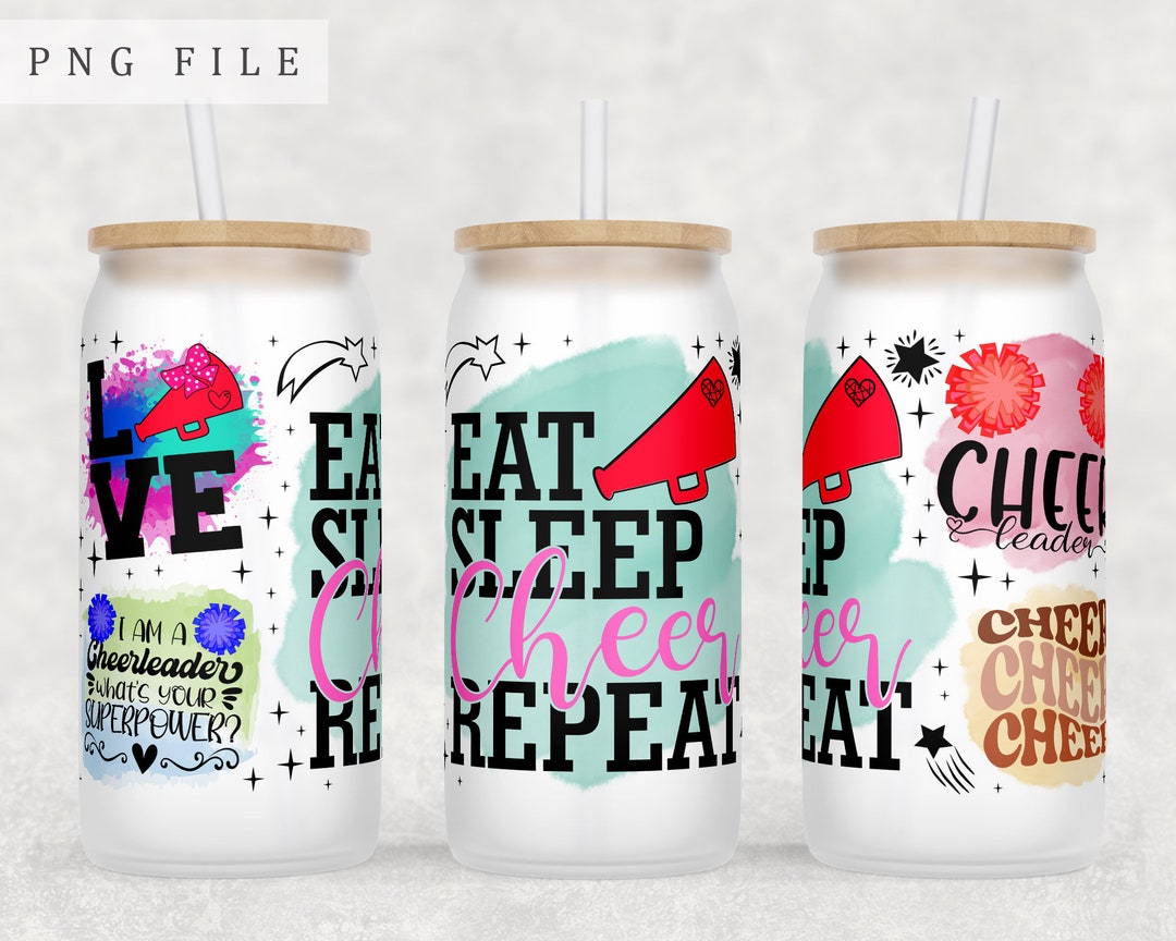 Cheerleading Libbey Glass Can Wrap, 16oz Glass Can PNG File ...