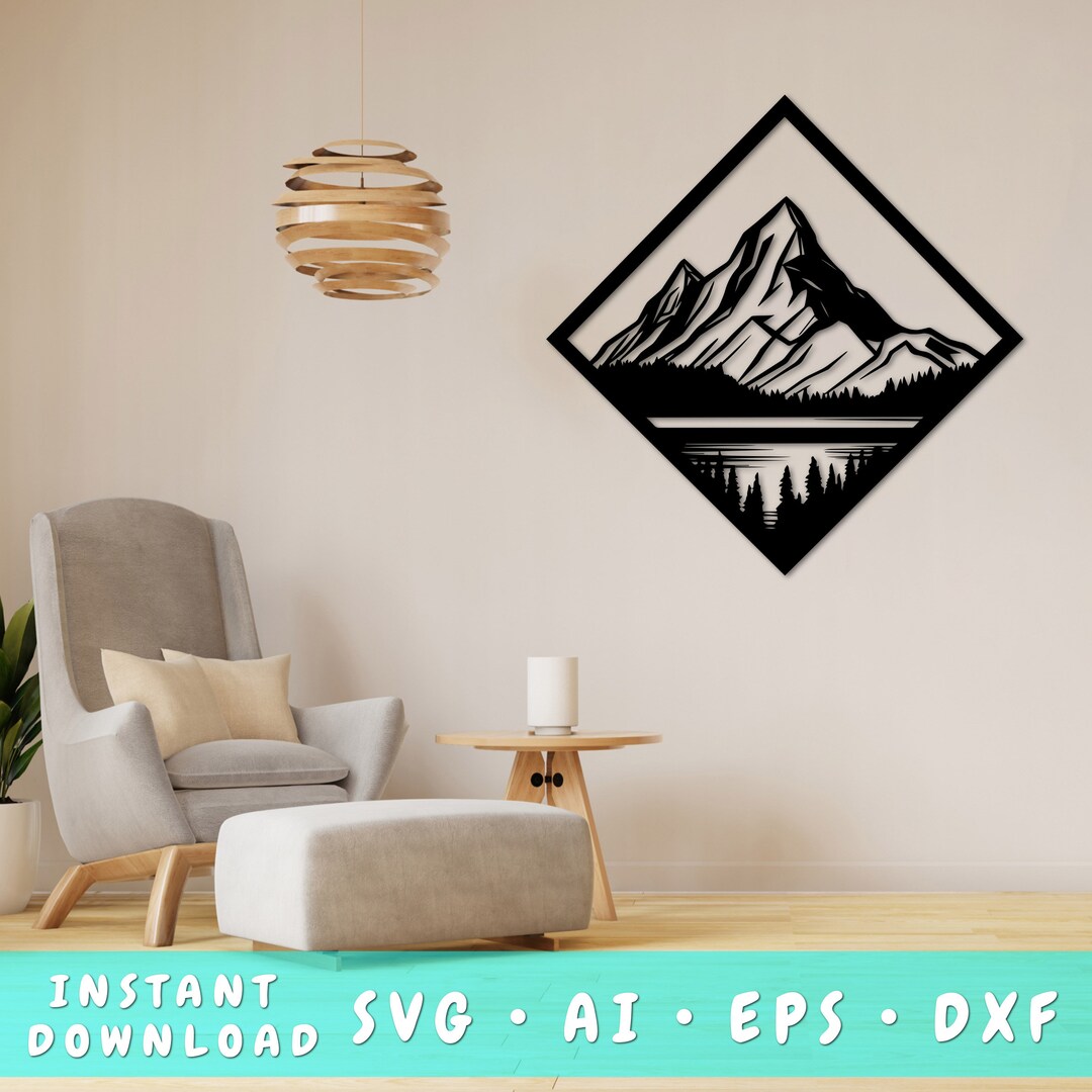 Mountains Scene Laser SVG Cut File, Mountains Wall Art SVG, DXF, Eps ...