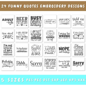 Funny Embroidery Designs Bundle - 24 Designs, Sarcastic Quotes ...