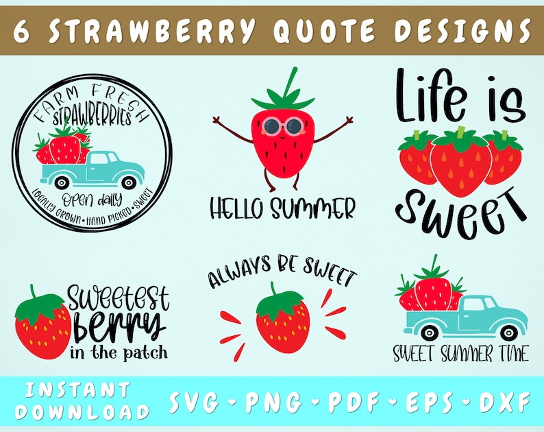 Strawberry Quotes SVG Bundle 6 Designs Strawberry Sayings | Etsy