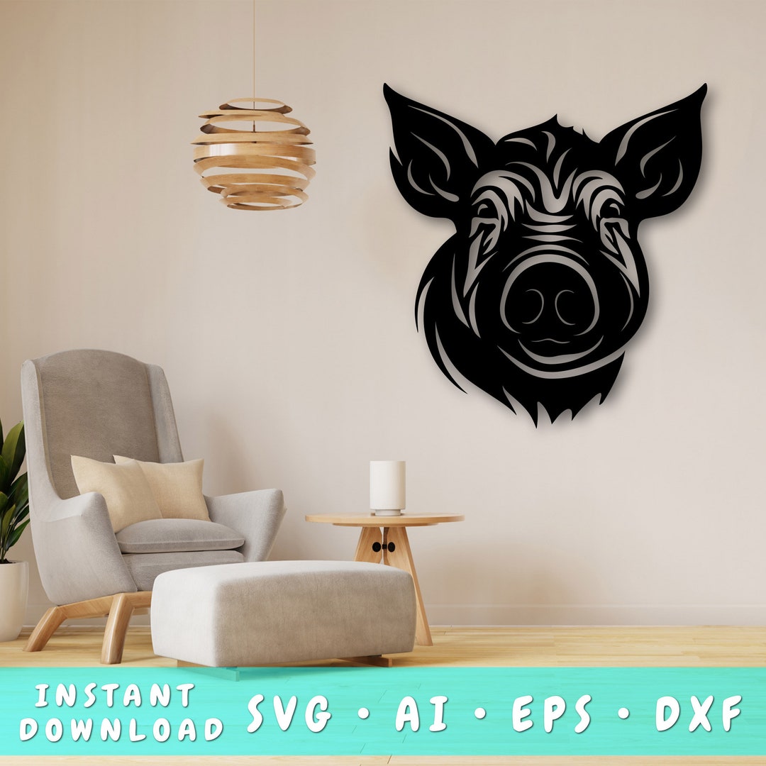 Pig Laser SVG Cut File, Pig Wall Art SVG, DXF, Eps, Pig Vector Cut File ...
