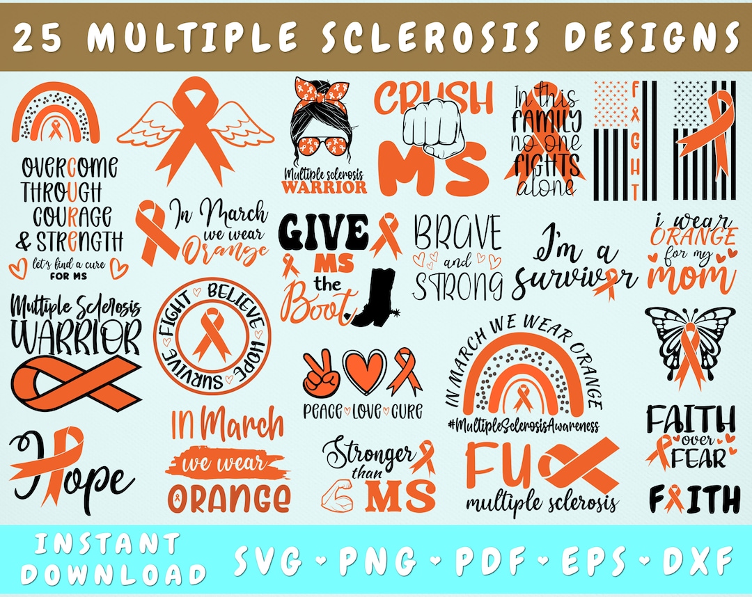 Multiple Sclerosis Awareness SVG Bundle - 25 Designs, Orange Ribbon SVG ...