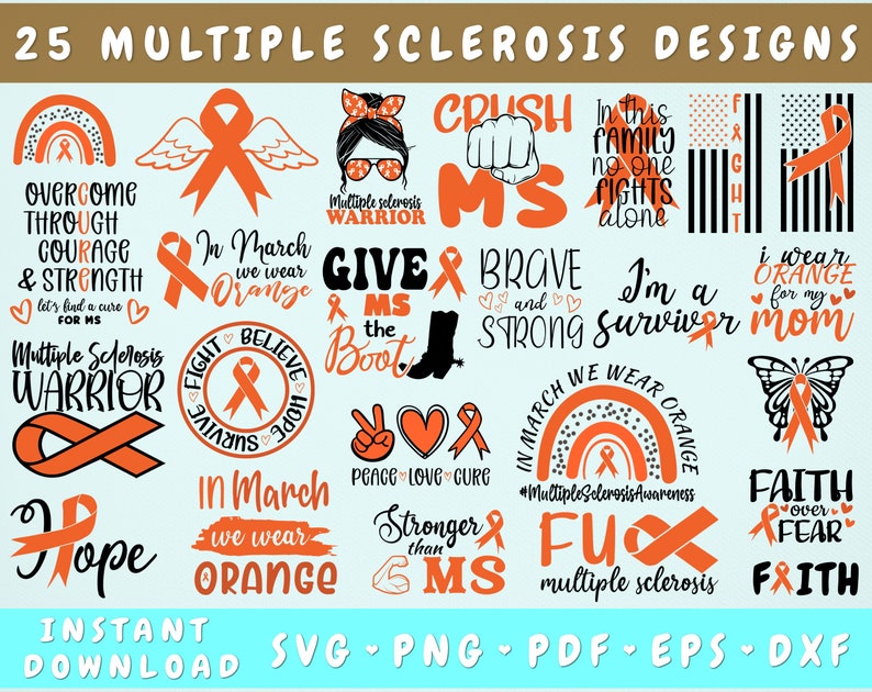 Multiple Sclerosis Awareness SVG Bundle - 25 Designs, Orange Ribbon SVG ...