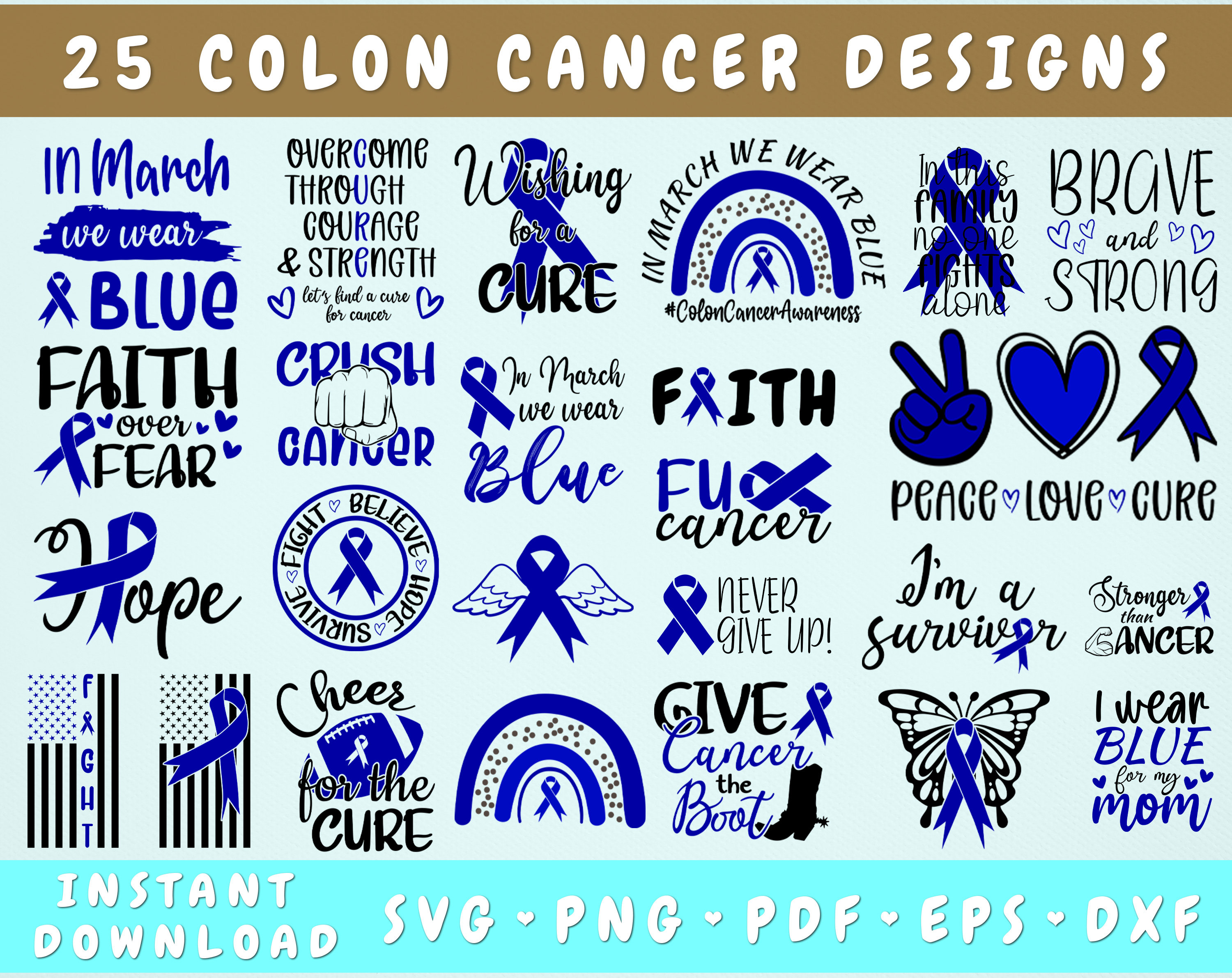 Colon Cancer Awareness SVG Bundle 25 Designs Colon Cancer | Etsy
