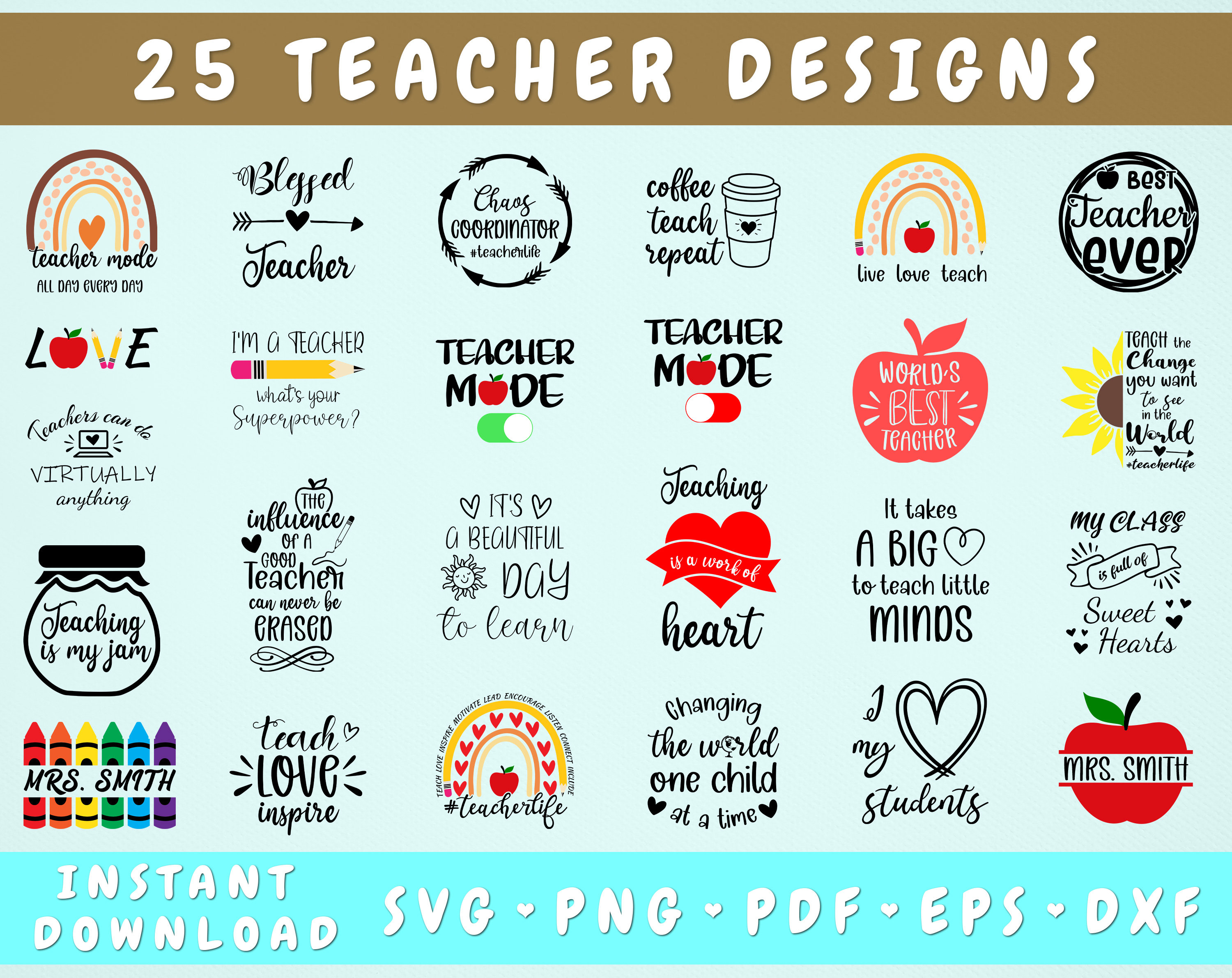 Teacher SVG Bundle 25 Designs Teacher Cut Files for Cricut | Etsy