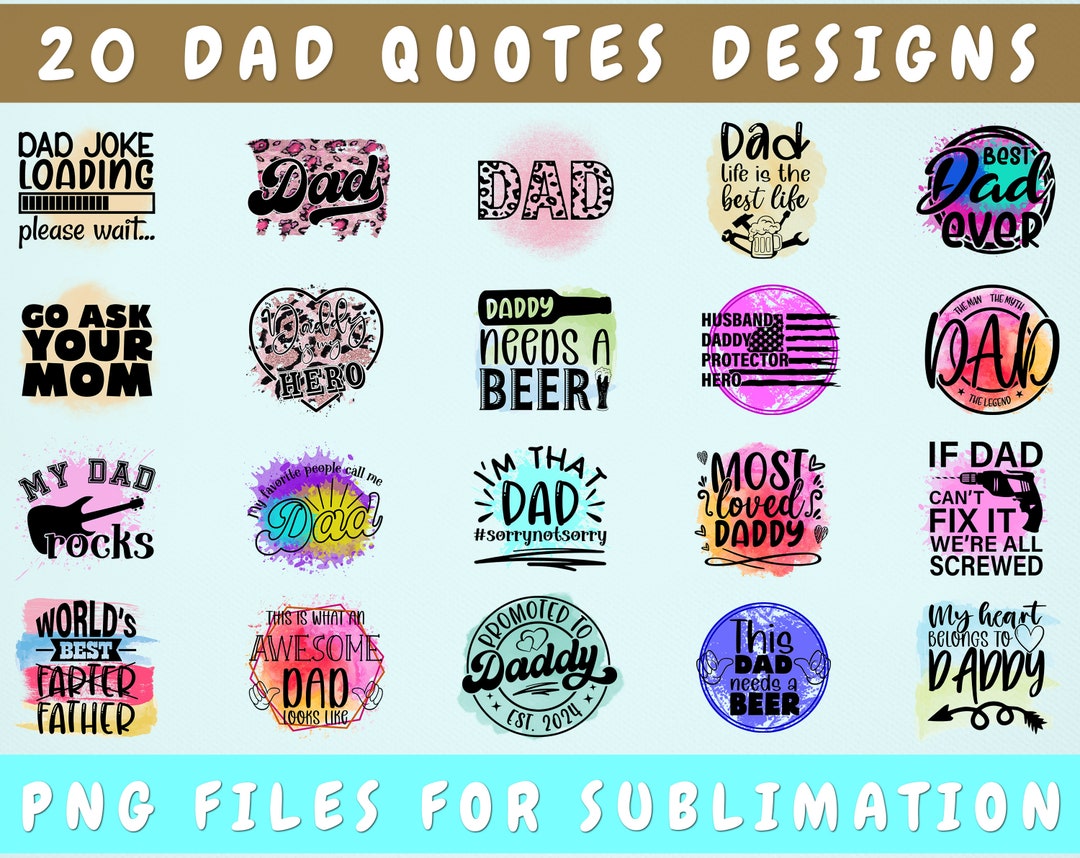 Dad Sublimation Designs Bundle, 20 Designs, Dad PNG Files for ...
