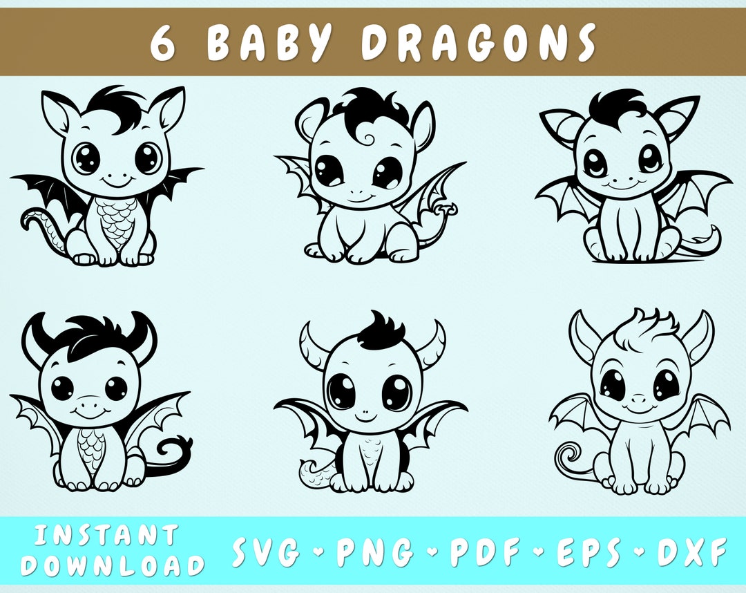 Baby Dragons SVG Bundle, 6 Designs, Little Dragons Cut Files, Dragon ...