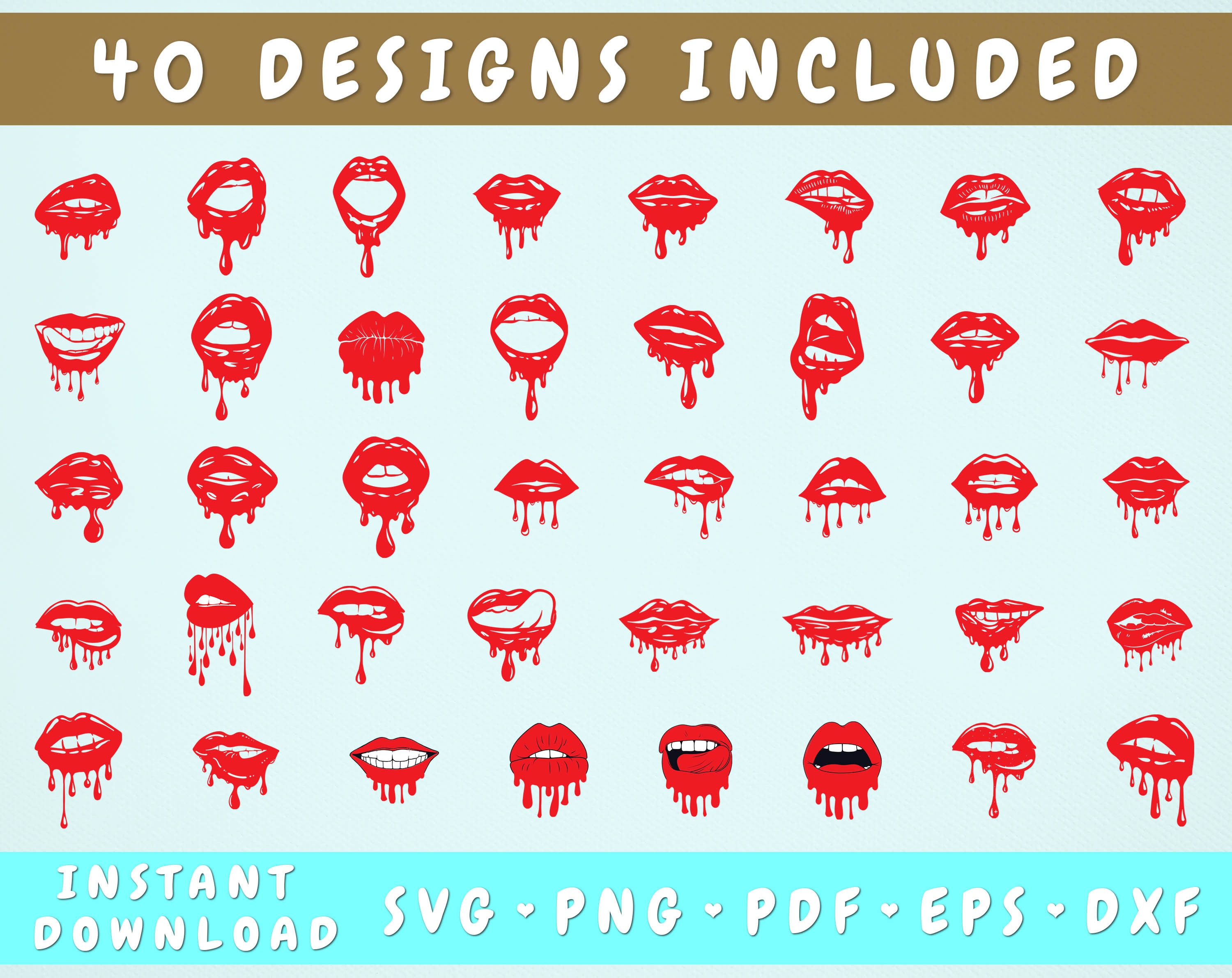 40 Dripping Lips SVG Bundle Dripping Lips Png Bleeding Lips | Etsy