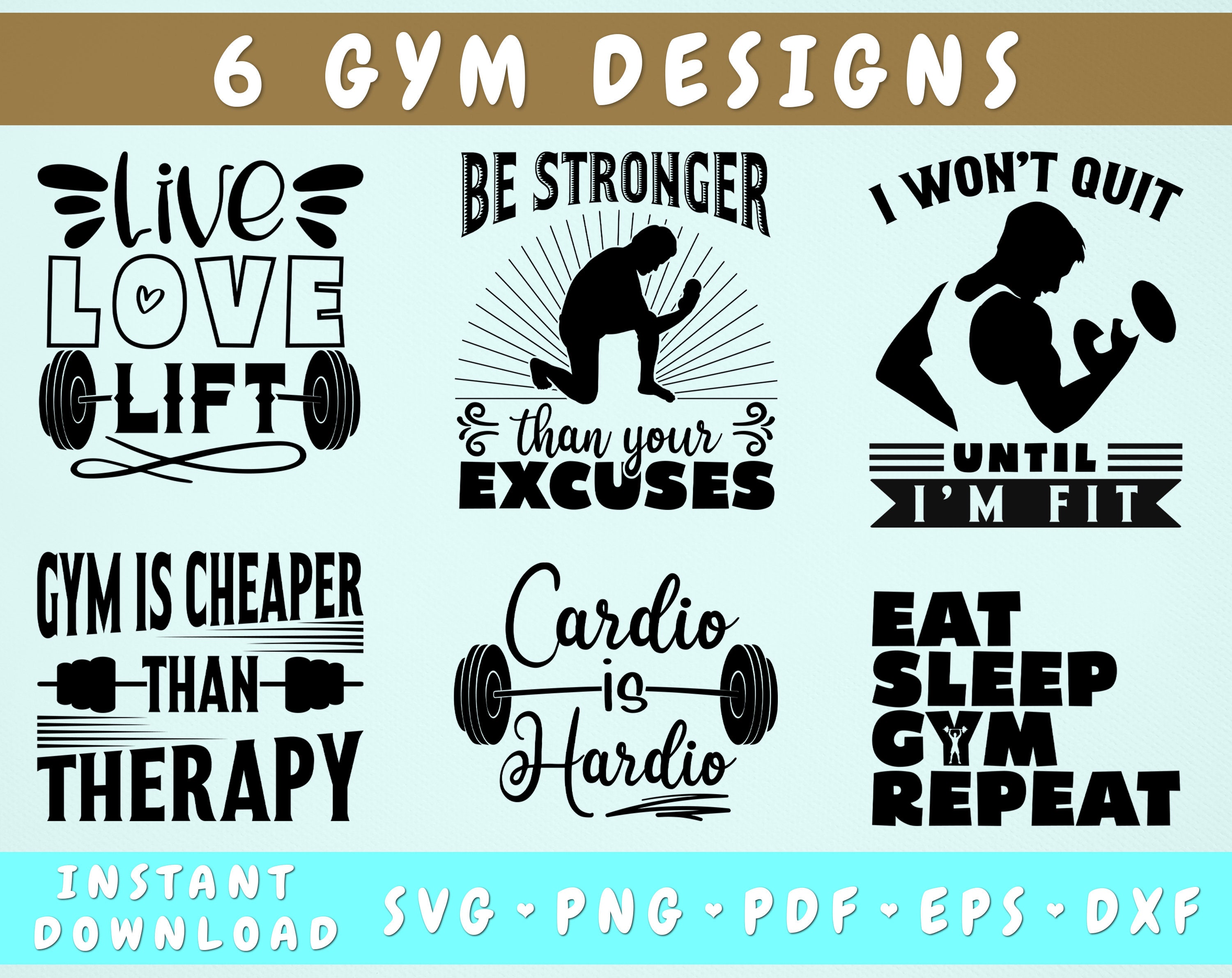 Gym SVG Bundle 6 Designs Gym Quotes SVG Gym Shirt SVG - Etsy