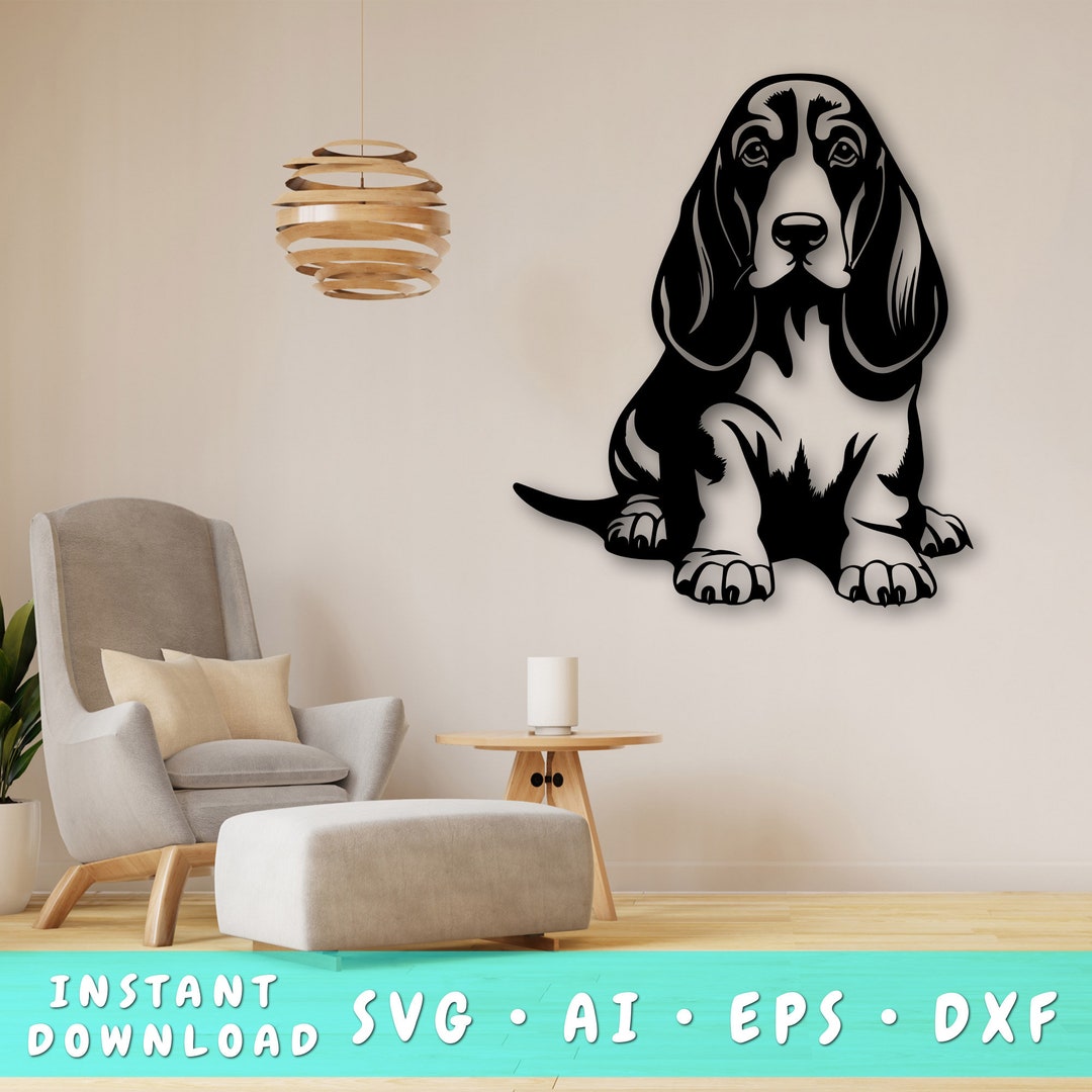 Basset Hound Laser SVG Cut File, Basset Hound Wall Art SVG, DXF, Eps ...