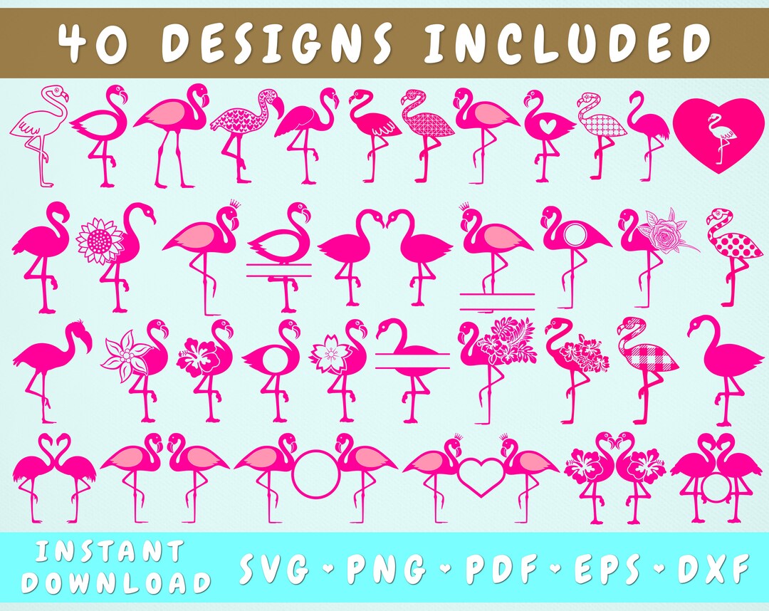40 Flamingo SVG Bundle, Flamingo PNG, Flamingo Silhouette, Flamingo ...