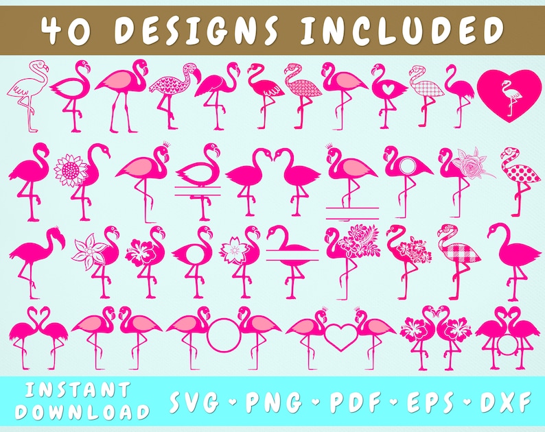 40 Flamingo SVG Bundle, Flamingo PNG, Flamingo Silhouette, Flamingo ...