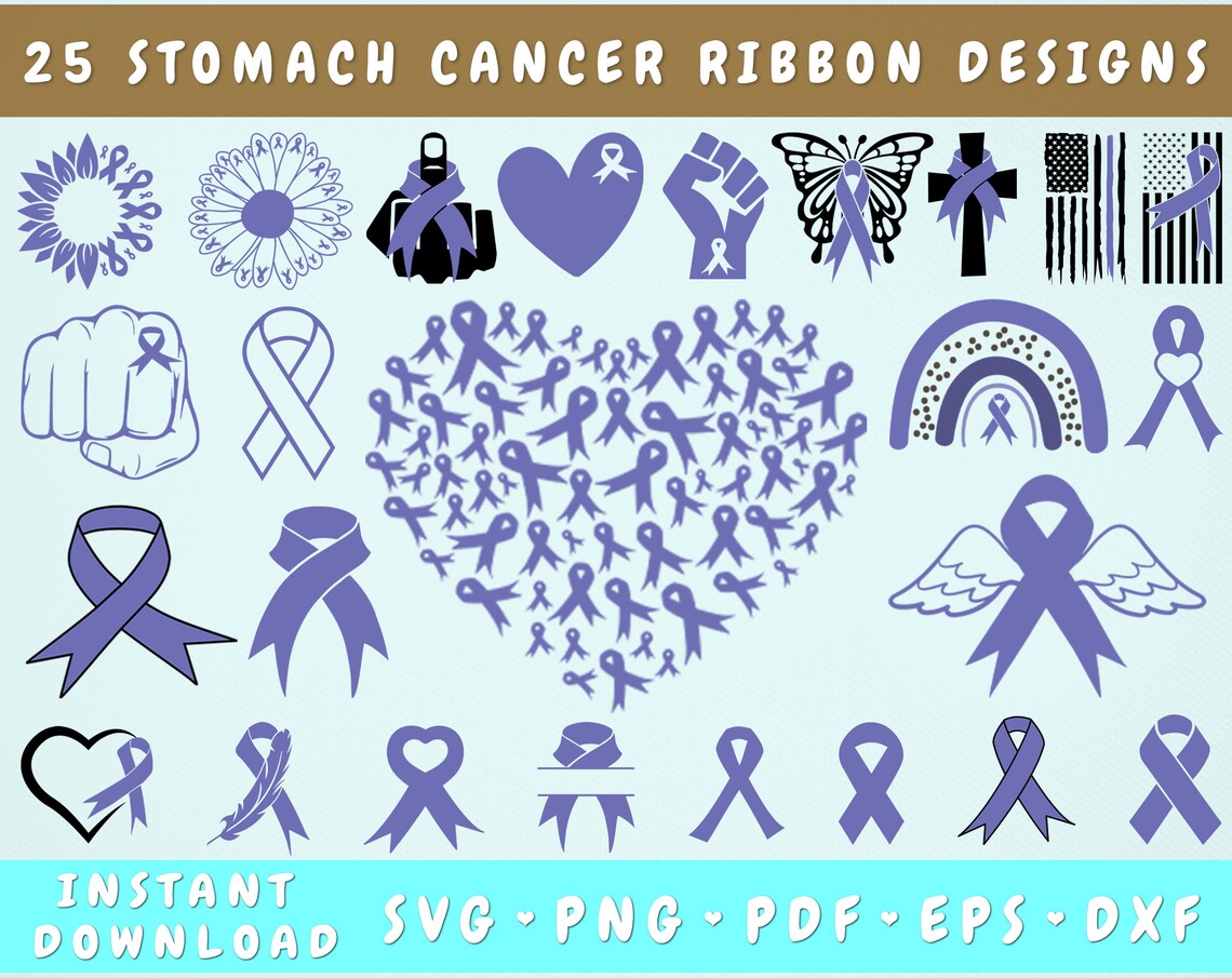 Stomach Cancer Ribbon SVG Bundle 25 Designs Stomach Cancer - Etsy