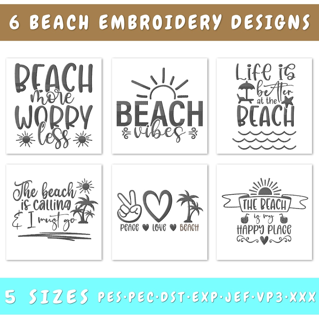Beach Quotes Embroidery Designs Bundle - 6 Designs, Beach Embroidery ...