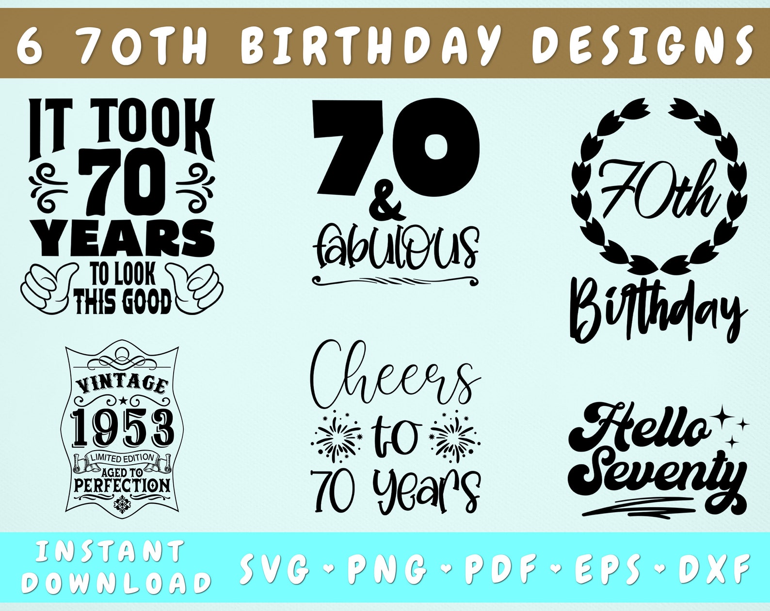 70th Birthday SVG Bundle 6 Designs 70 and Fabulous SVG - Etsy