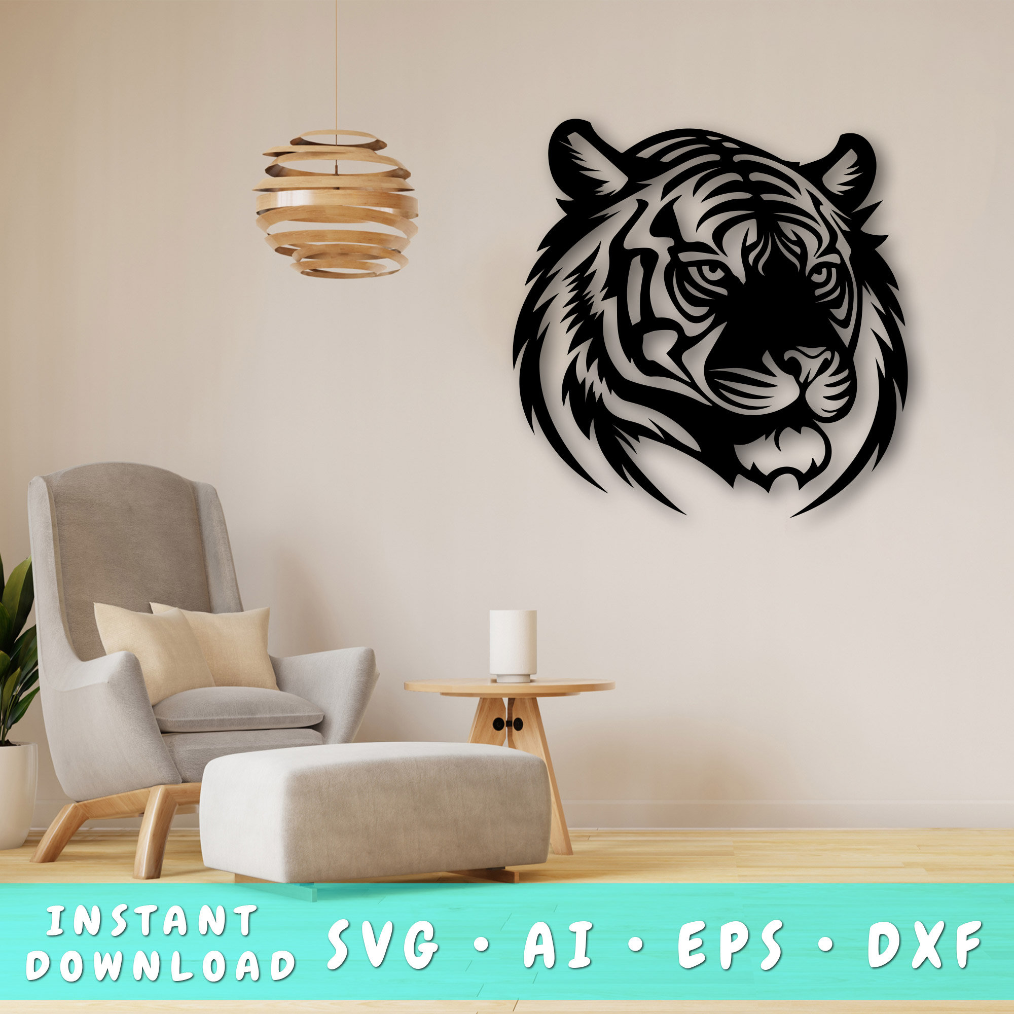 Tiger Laser SVG Cut File, Tiger Wall Art SVG, DXF, Eps, Tiger Vector ...