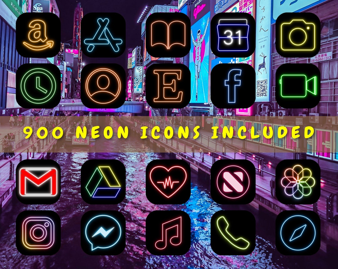 Neon App Icons Ios 14 900 Apps Mega Bundle Aesthetic App - Etsy
