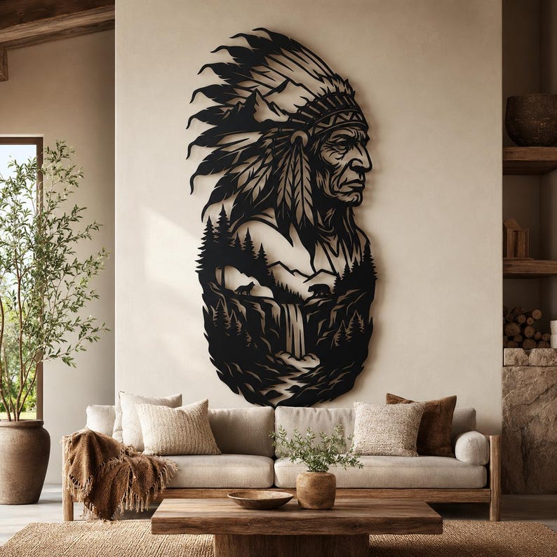 Native American Chief Laser SVG DXF, Indigenous Warrior Headdress ...