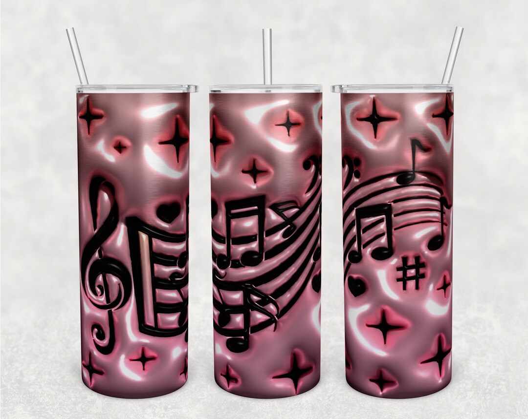 3D Inflated Music Notes Tumbler Wrap, 20oz Skinny Tumbler PNG File ...