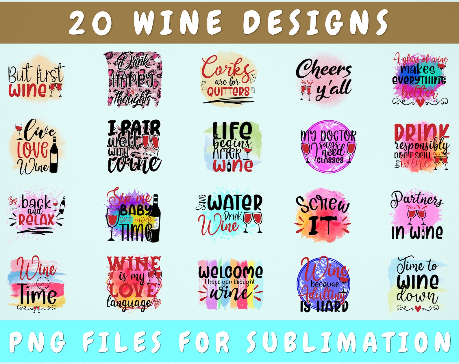 Wine Sublimation Designs Bundle 20 Designs Wine PNG Files - Etsy