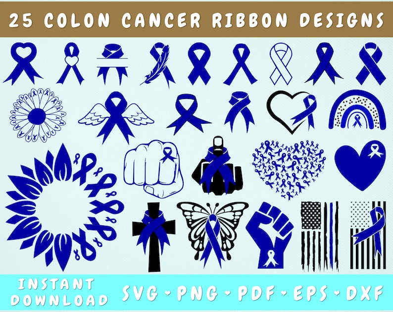 Colon Cancer Ribbon SVG Bundle 25 Designs Colon Cancer - Etsy