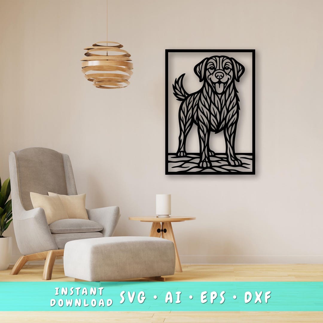 Labrador Retriever Laser Cut SVG, Dog Wall Art SVG DXF, Branch Dog ...