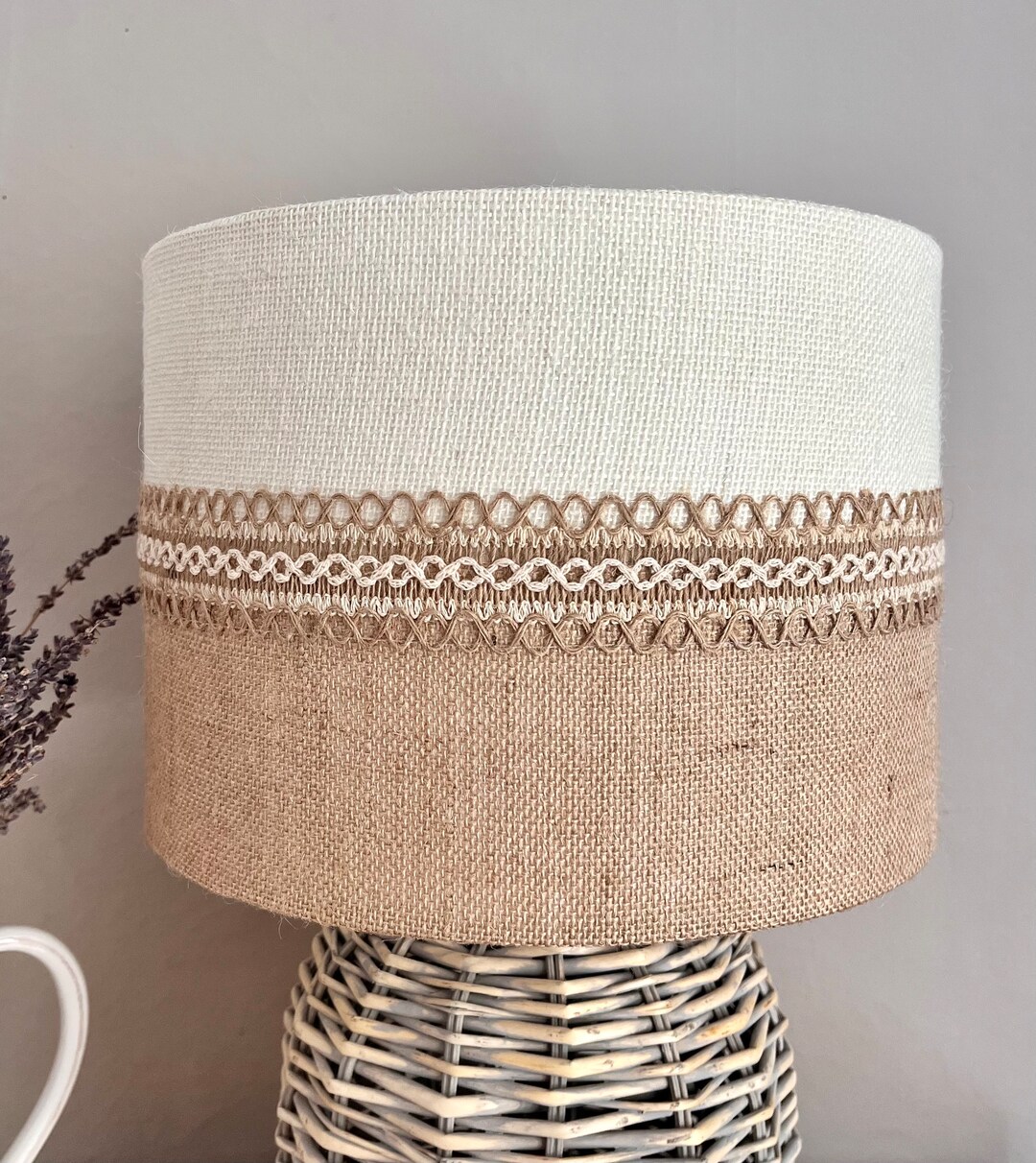 Hessian Lampshade or Ceiling Natural & Ivory Cream With Jute Trim - Etsy UK