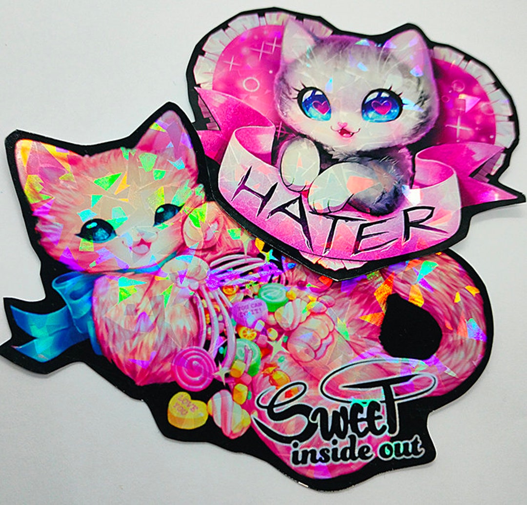 Cute Holographic Weirdo Kittens Stickers - Etsy