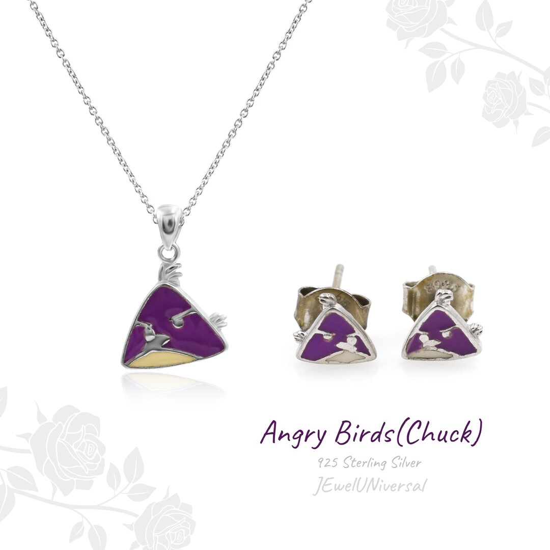 Purple Enamel Cartoon Character Jewelry Angry Birds Stud With Pendant ...