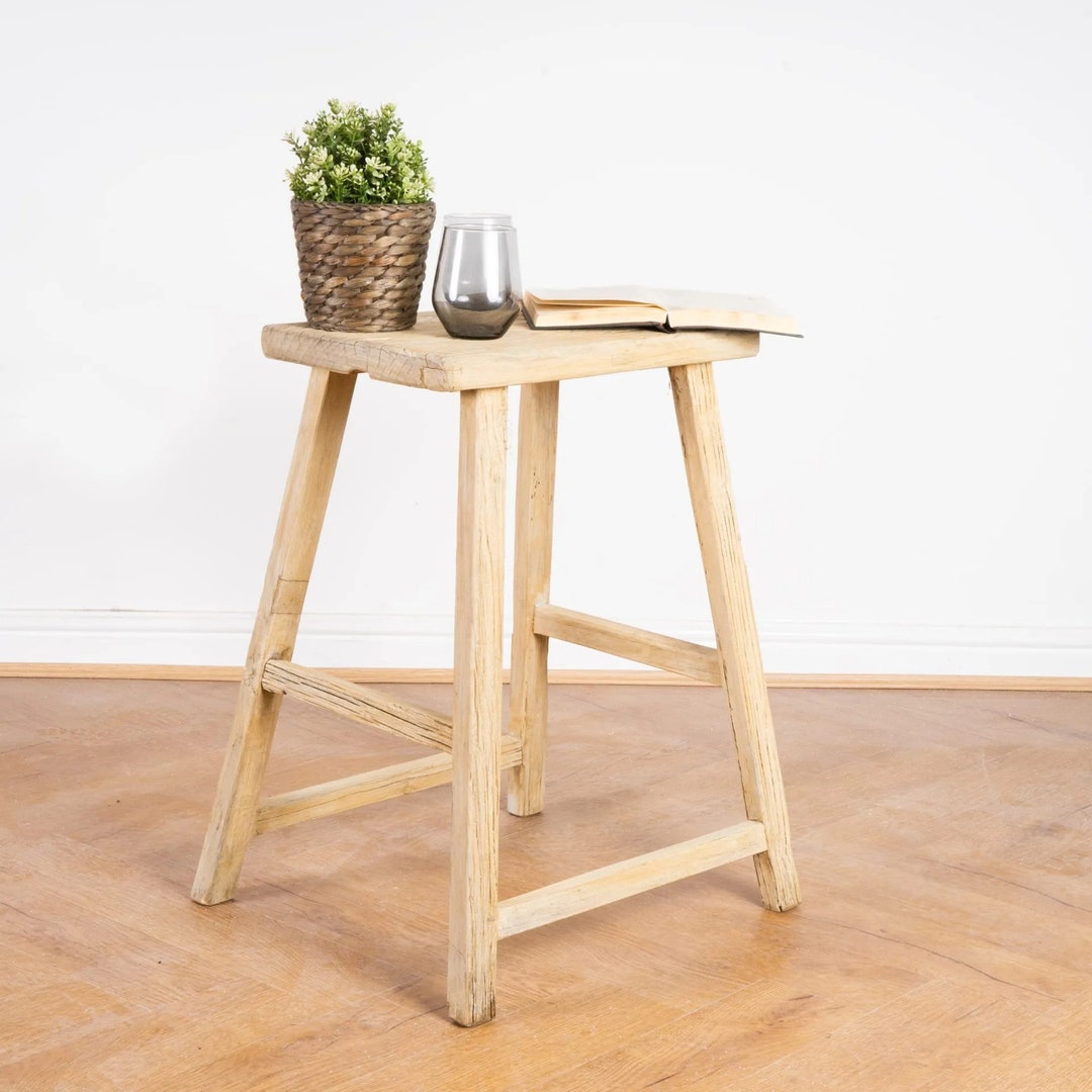 Tall Traditional Rustic Rectangular Barn Stool | Reclaimed Antique Elm ...