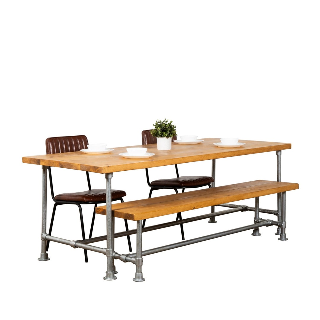 Rustic Dining Table With Pipe Legs | Industrial Silver Key Clamp and ...