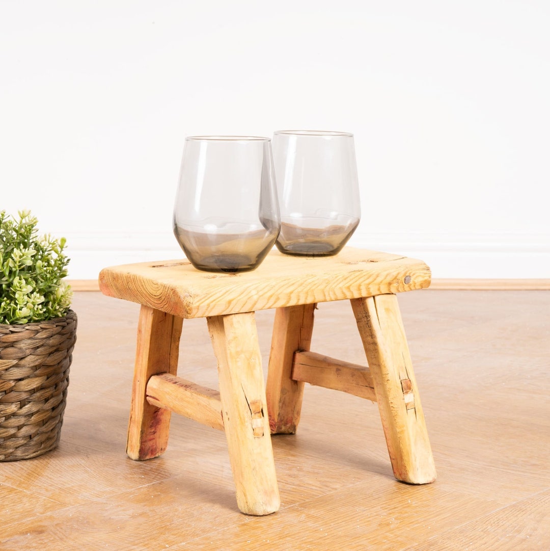 Mini Traditional Rustic Rectangular Barn Stool | Reclaimed Antique Elm ...
