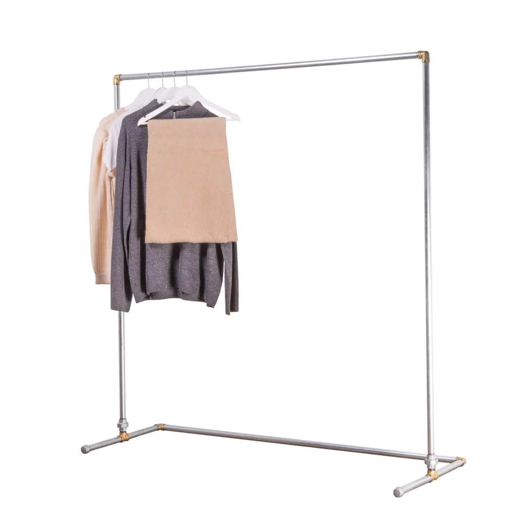Free Standing Walk in Clothing Rail | Industrial Silver and Brass Pipe ...