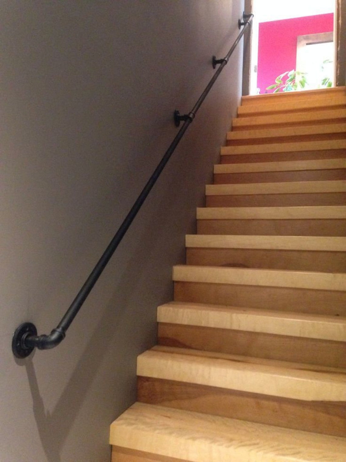 Stair Hand RAIL / BANISTER With Brackets - Black From INDUSTRIAL Pipe ...