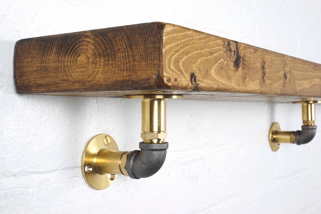Industrial Brass and Black Pipe Shelf Brackets Elbow Style (pair ...
