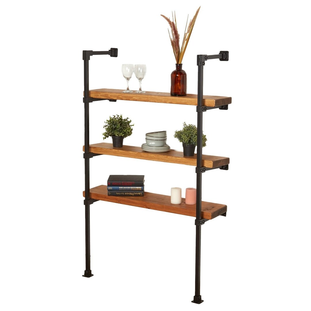 Floor Mounted Shelving Unit With Reclaimed Wooden Shelves | Industrial ...