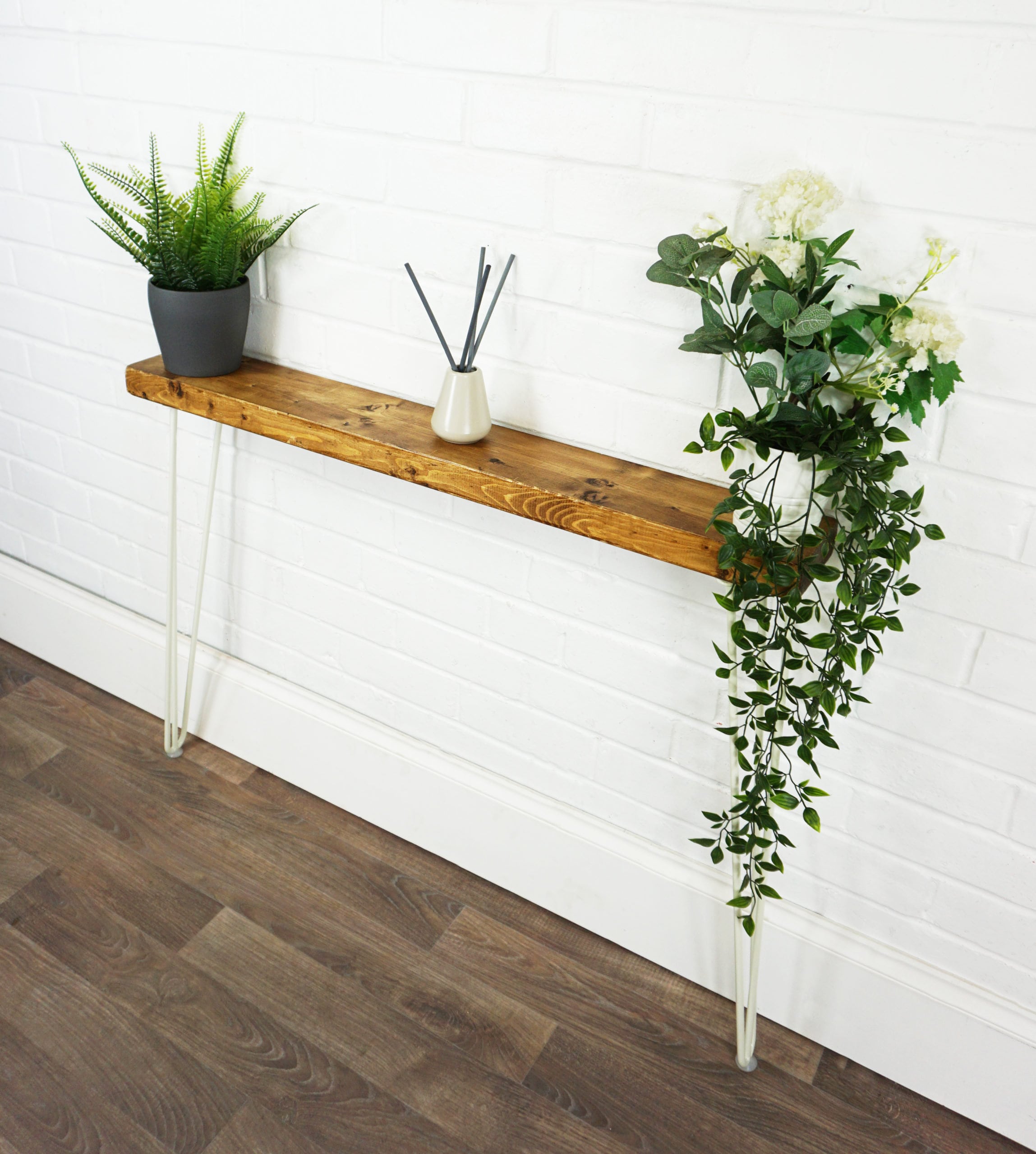 RUSTIC Console Table SLIMLINE With White Hair Pin Legs | Reclaimed ...