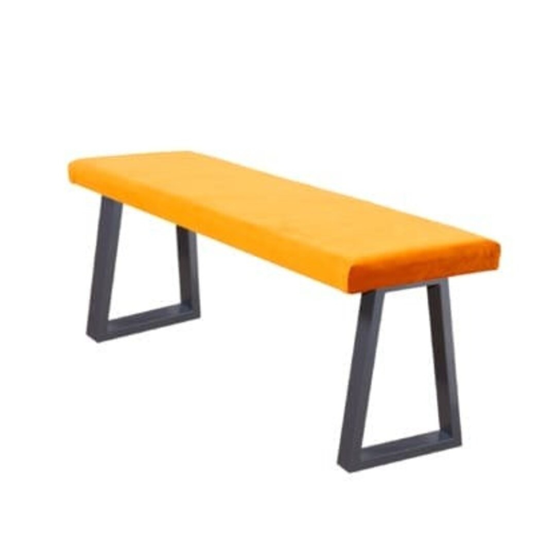 Sunny Orange Upholstered Rustic Bench With Trapezium Legs - Etsy
